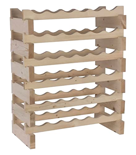 DisplayGifts Modular Stackable Wine Rack Freestanding Wooden Wine Stand Storage Holder, Thick Wood Wobble-Free Natural 36 Bottle Capacity 6 X 6 Rows (Natural - Unfinished)