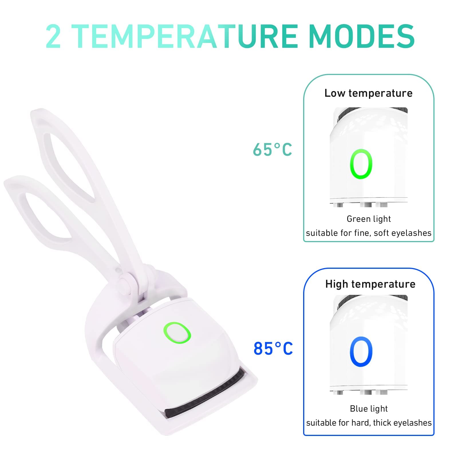 FORATS Heated Eyelash Curler, Electric Eyelash Curlers, USB Rechargeable Eye Lash Curler with Comb, 2 Heating Modes Quick Natural Curling Eye Lashes for Long Lasting (White)