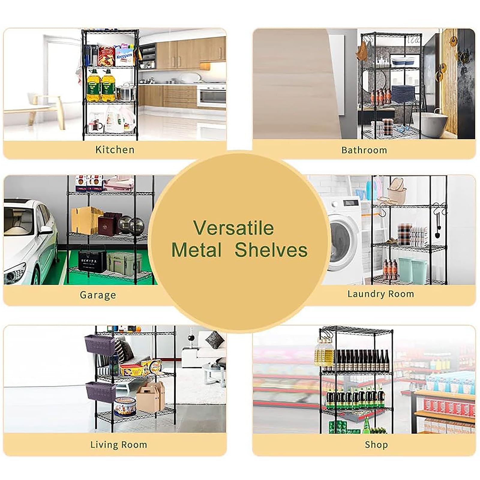 Catalina Creations 4-Shelf Wire Shelving Unit, Metal Storage Shelves, Heavy Duty Shelving with Liners, Adjustable Height Storage Rack for Pantry Closet Kitchen Garage (23.6" W x 14" D x 47" H, Black)