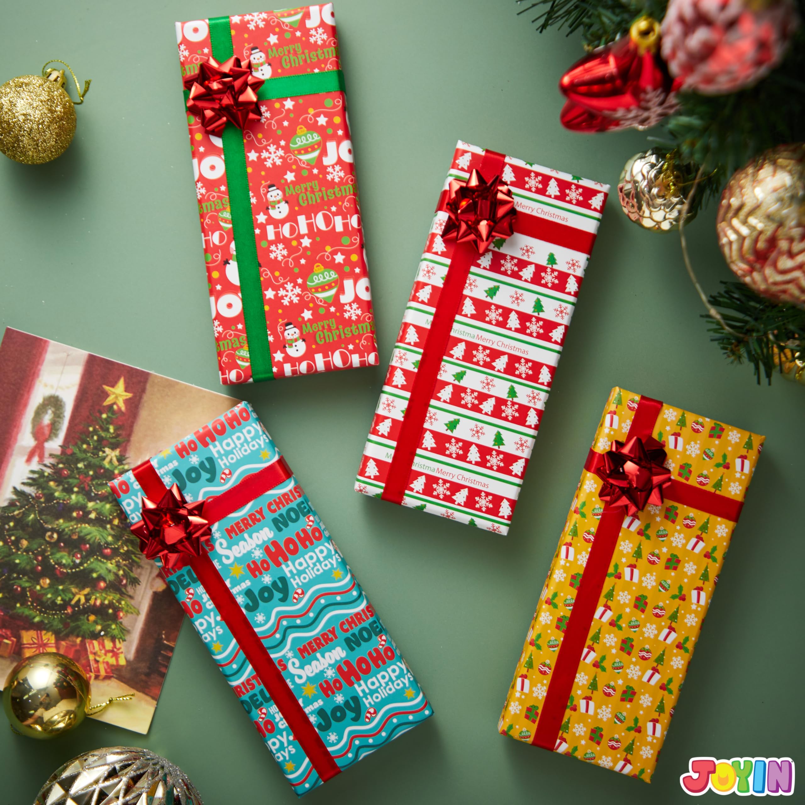 JOYIN 9PCS Present Gift Card Box with Bow, Christmas Cash Money Holder Boxes, Present Card Holder, Xmas Party Favor Gift Wrapping Boxes (6.5'' x 2.8'' x 0.8'')