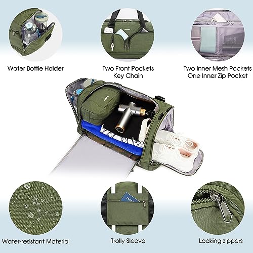 Gym Bag for Women Men Sports Backpack with Wet Pocket & Shoes Compartment Travel Duffle bag with Toiletry Bag Weekender Overnight Bag Carry On Backpack Army Green