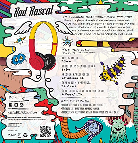 Wicked Audio Rad Rascal Kids Headphones with Safety Volume, (Ketchup/Mustard)