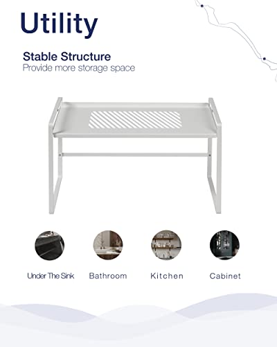 Nxconsu 2Pack Cabinet Shelf Organizer Storage Rack Shelf Riser for Kitchen Pantry Cupboard Bathroom Under Sink Counter Countertop Desk Space Saver Freestanding Heavy Duty Nonslip Leak White
