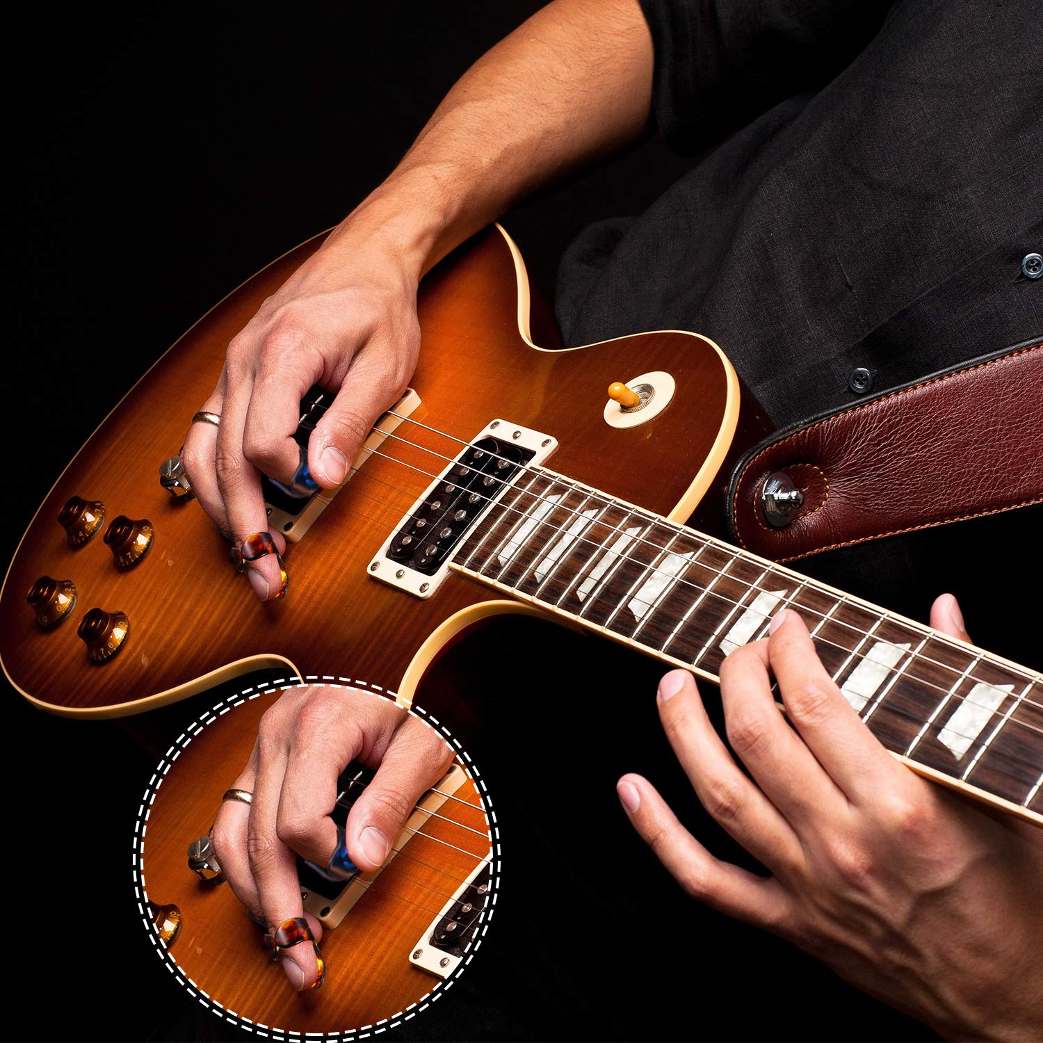 Thumb Picks Finger Picks, Medium, Flat Thumbpicks, Celluloid Guitar Thumb Finger Picks with Storage Box Case (12 Pieces, Thumb Finger Picks)