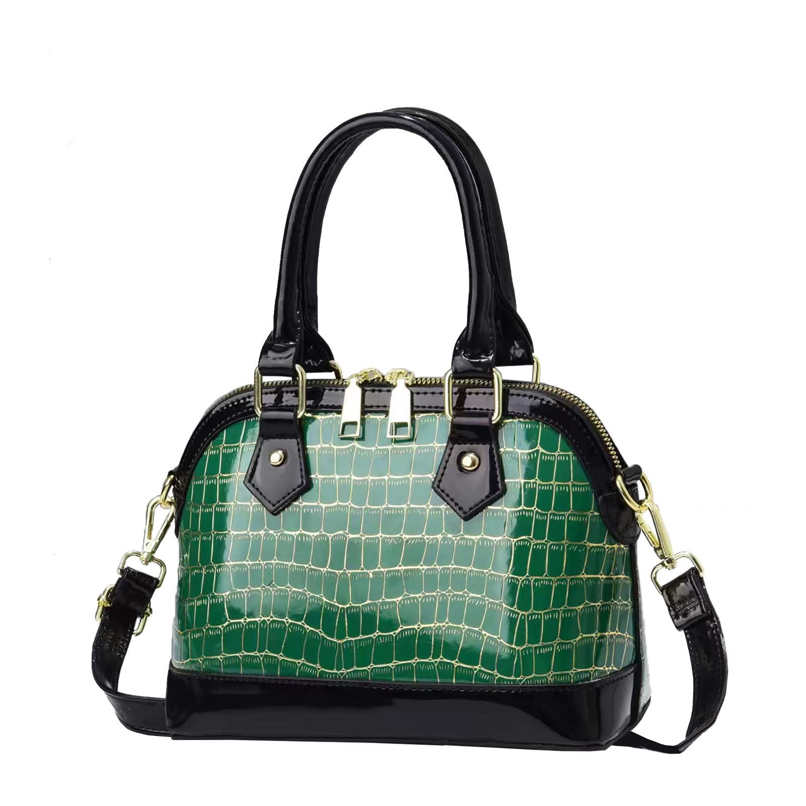 ELDA Small Dome Satchel Purse Patent Leather Handbag for Women Crocodile Print Top Handle Bag Shoulder Bag