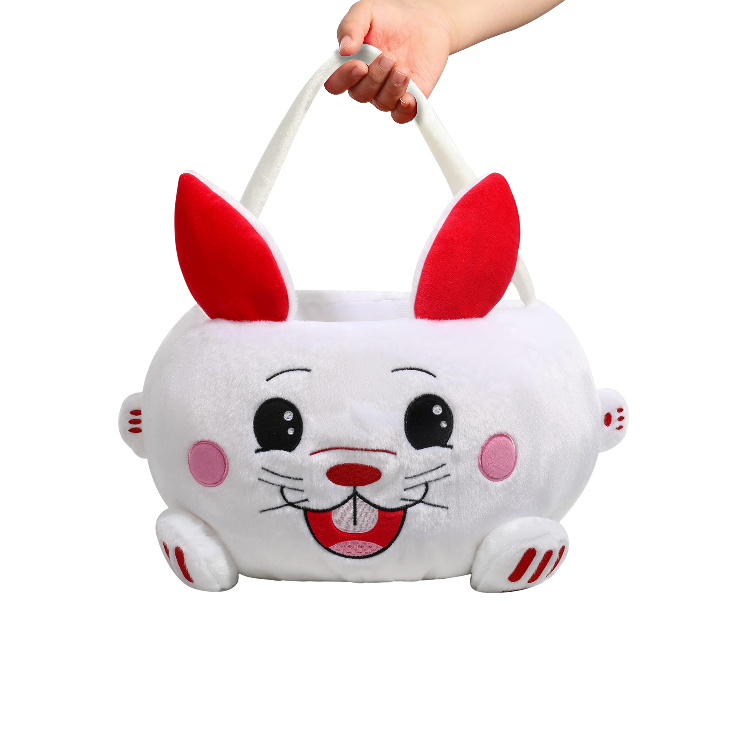 JOYIN Large Easter Plush Bunny Basket, 3D Bunny Basket with Handles for Baby Kids Easter Egg Hunting, Party Supplies, Decorations, Gifts