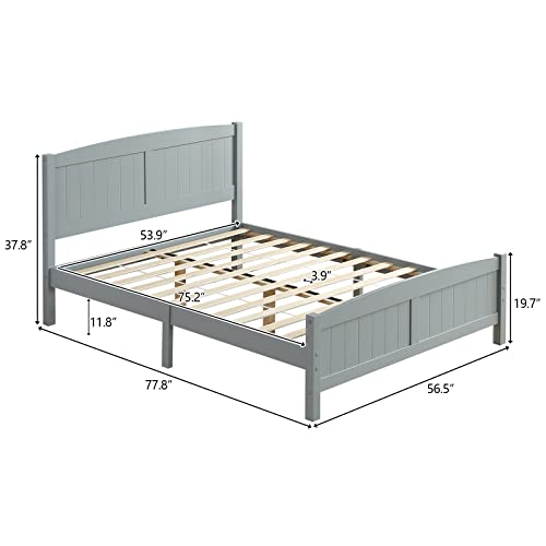 nycsuoani Full Bed Frame No Box Spring Needed Full Pine Single-Layer Core Vertical Stripe Full-Board Curved Bed Head with The Same Bed Foot Wooden Bed 77.8 x 56.5 x 37.8 in. Gray