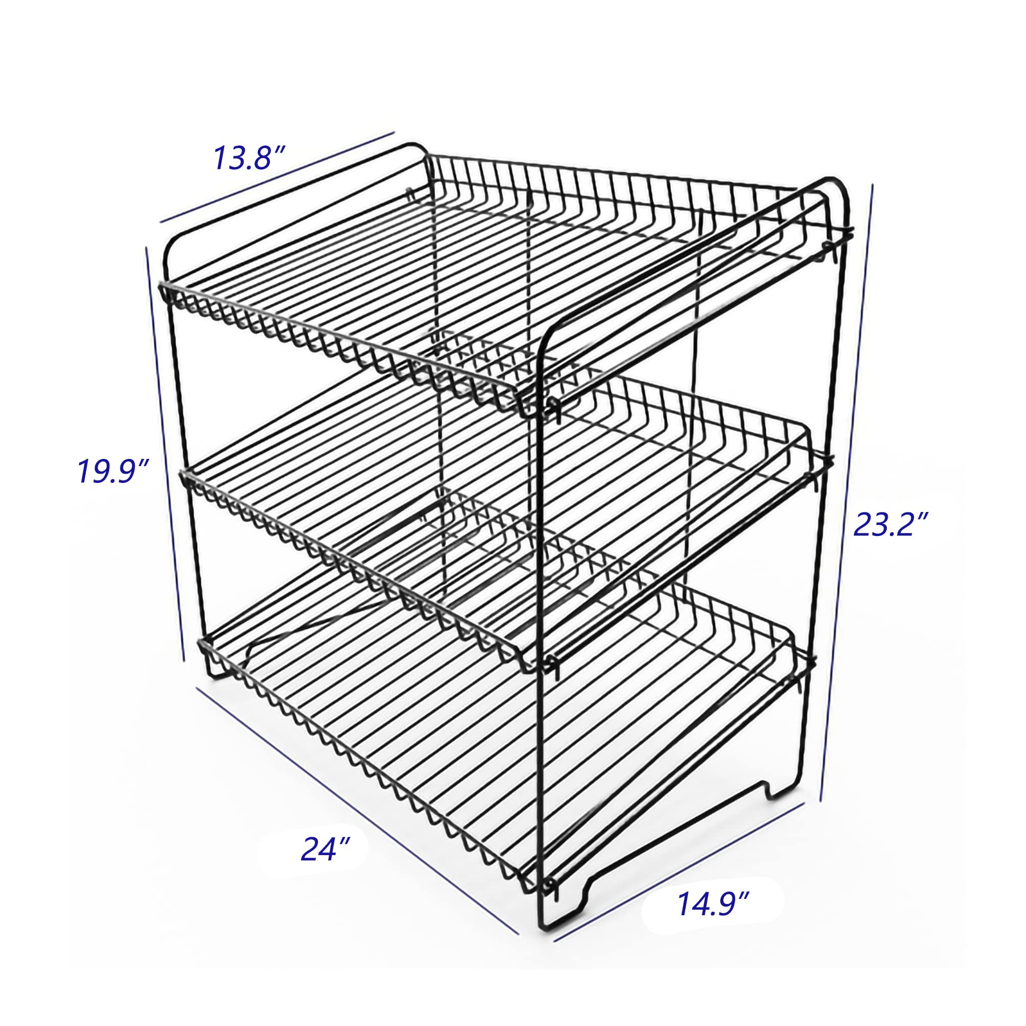 FixtureDisplaysÂŽ 24" Wide X 14.9" Deep X 23.2" Tall 3-Open-Shelf Wire Rack for Countertop Chips Snack Book Display Organizer Concession Theatre Kitchen Pantry Stand Black 19396-NEW-NF