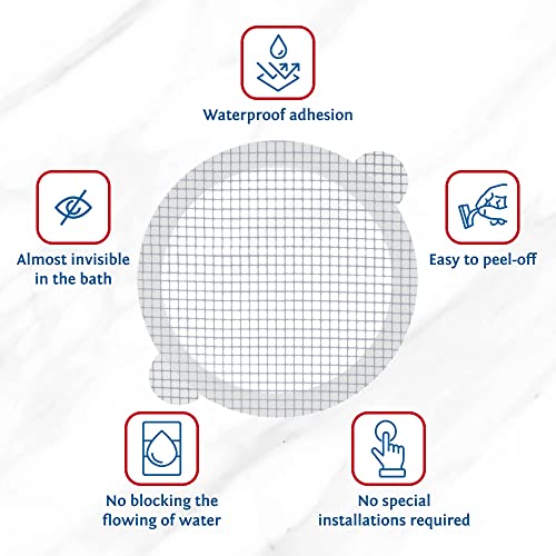 Disposable Drain Hair Catcher Stickers for Shower, White Mesh Stickers 4.3'', 25 PCS, Sticky Covers, Shower Drain Protector, Anti-Blockage