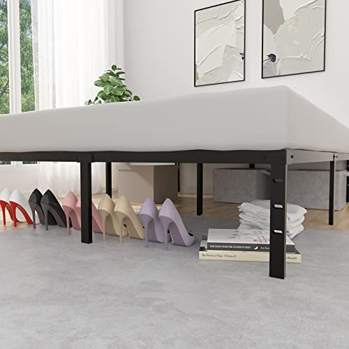 Meberam King Size Bed Frame 14 Inch Metal Platform BedFrame Heavy Duty King Mattress Foundation Steel Slats Support No Box Spring Need, Black
