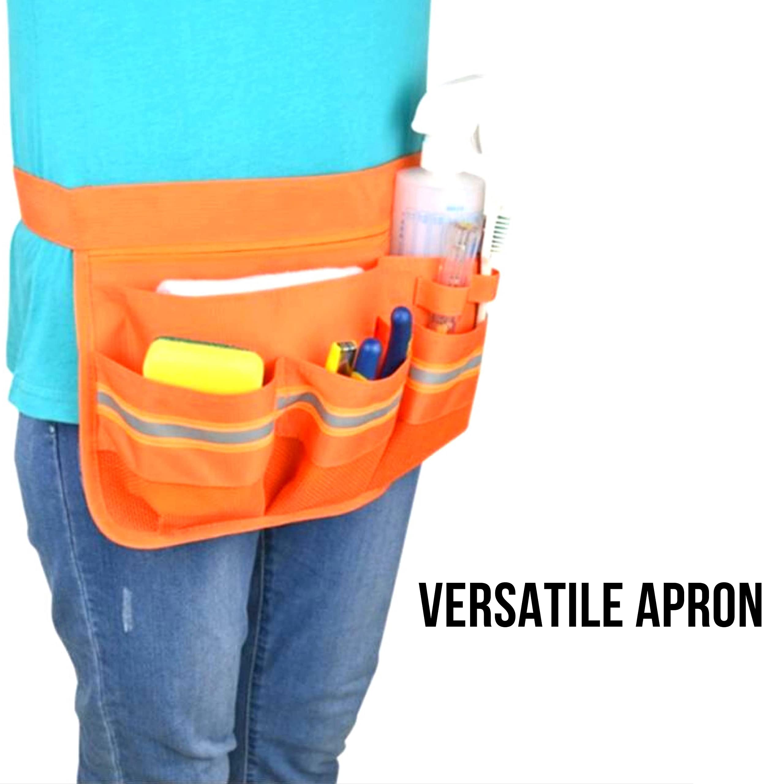 FOREVER 1 Unisex Half Waterproof Serving Apron, 6 pockets for Server Waiter Waitress Teacher Salon Cleaning House Hotel Cleaner Janitor (Orange)