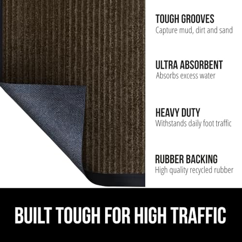 Gorilla Grip Waterproof Heavy Duty Traffic Guard Doormat, 2 Pack, Stain and Fade Resistant, Durable Rubber, Low Profile Door Mat, Shoe Scraper, Welcome Mats, 35x23, Brown