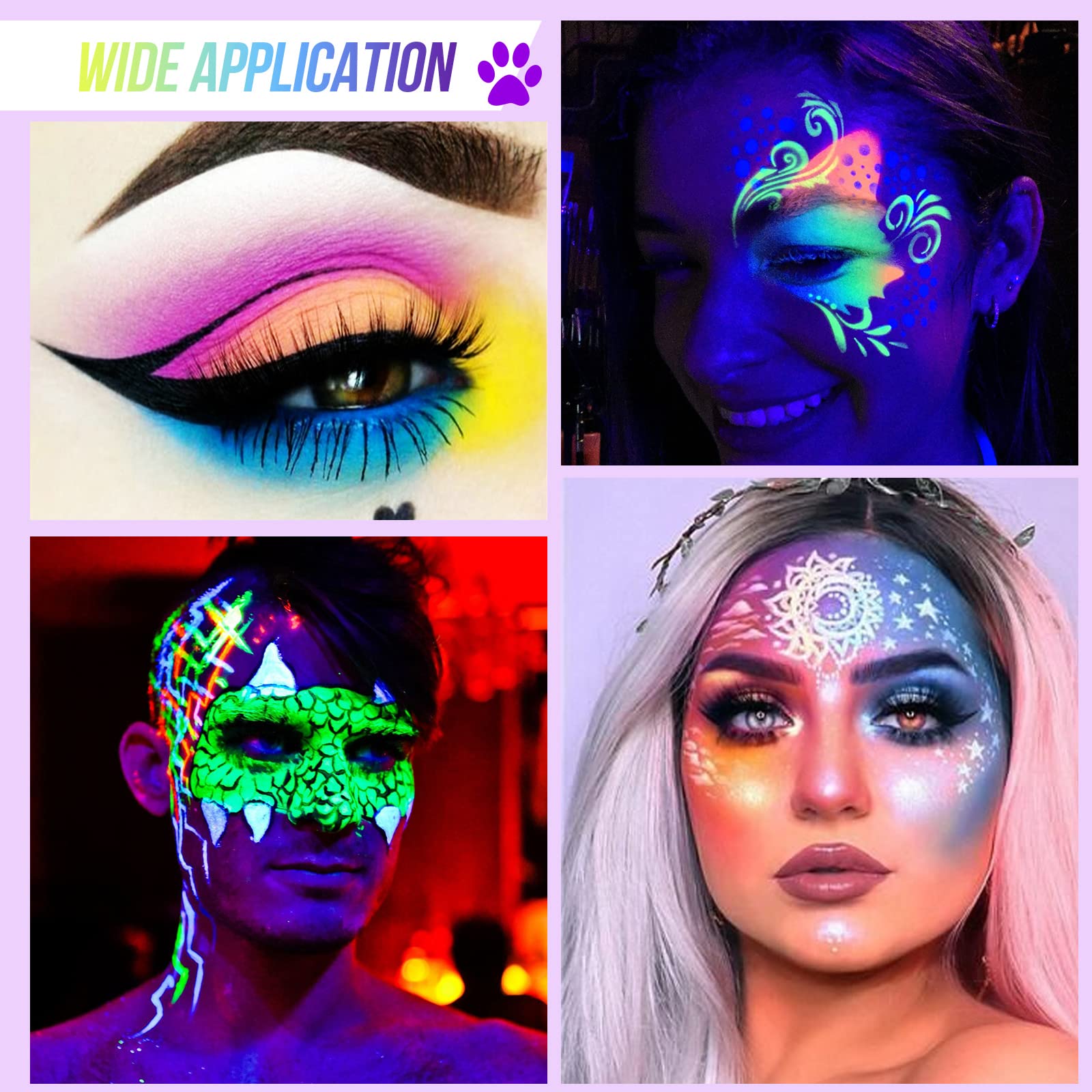 POPMISOLER 2 Packs Water Activated Eyeliner Palette High Pigmented Face Paint Palette Neon Eyeliner Colorful Rainbow Water Eyeliner Matte UV Glow Graphic Liner with Complete Face Paint Brushes