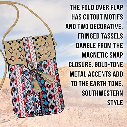 PGI Traders Southwestern Cell Phone Bag | Crossbody or Shoulder Wallet Purse | Magnetic Snap Closure | Interior Pocket in Pouch | Touchscreen for Smartphone | 51β Long Removable Strap