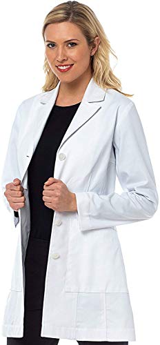 Med Couture Boutique Women's Tailored Mid Length Lab Coat, White, 16