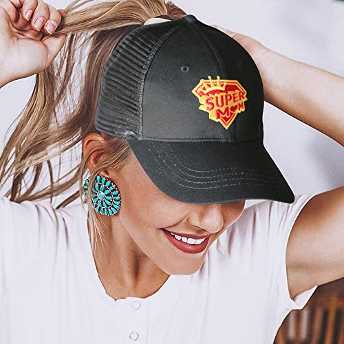 Cerheart Rit High Messy Bun Ponytail Hat Funny Hats Mom Hat Mama Hat Black Baseball Hat Adjustable Dad Hat Womens Trucker Cap for Super Mom