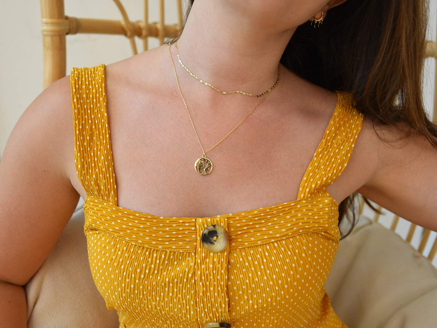 Climate Change Awareness [925 Sterling Silver w/18K Gold Plating] Necklace - Pro Globe/Save The Planet - Eco-Friendly Jewelry Also for Digital Nomad Women w/Wanderlust