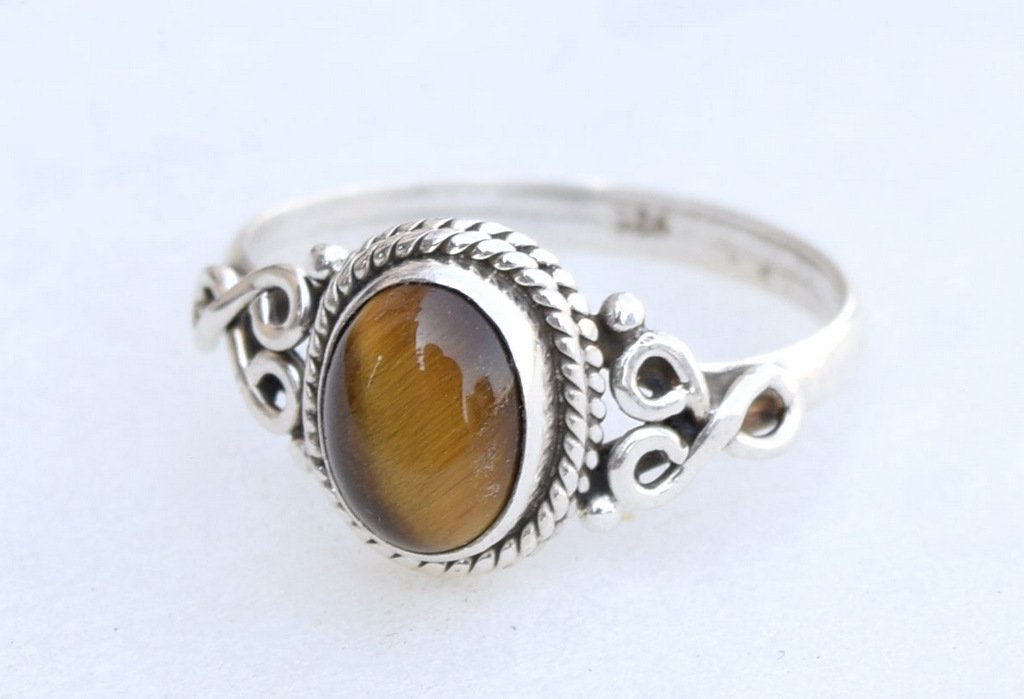 Tiger Eye Stone Ring 925 Sterling Silver Statement Ring For Women Handmade Rings Gemstone Christmas Promise Ring Size US 8 Gift For Her