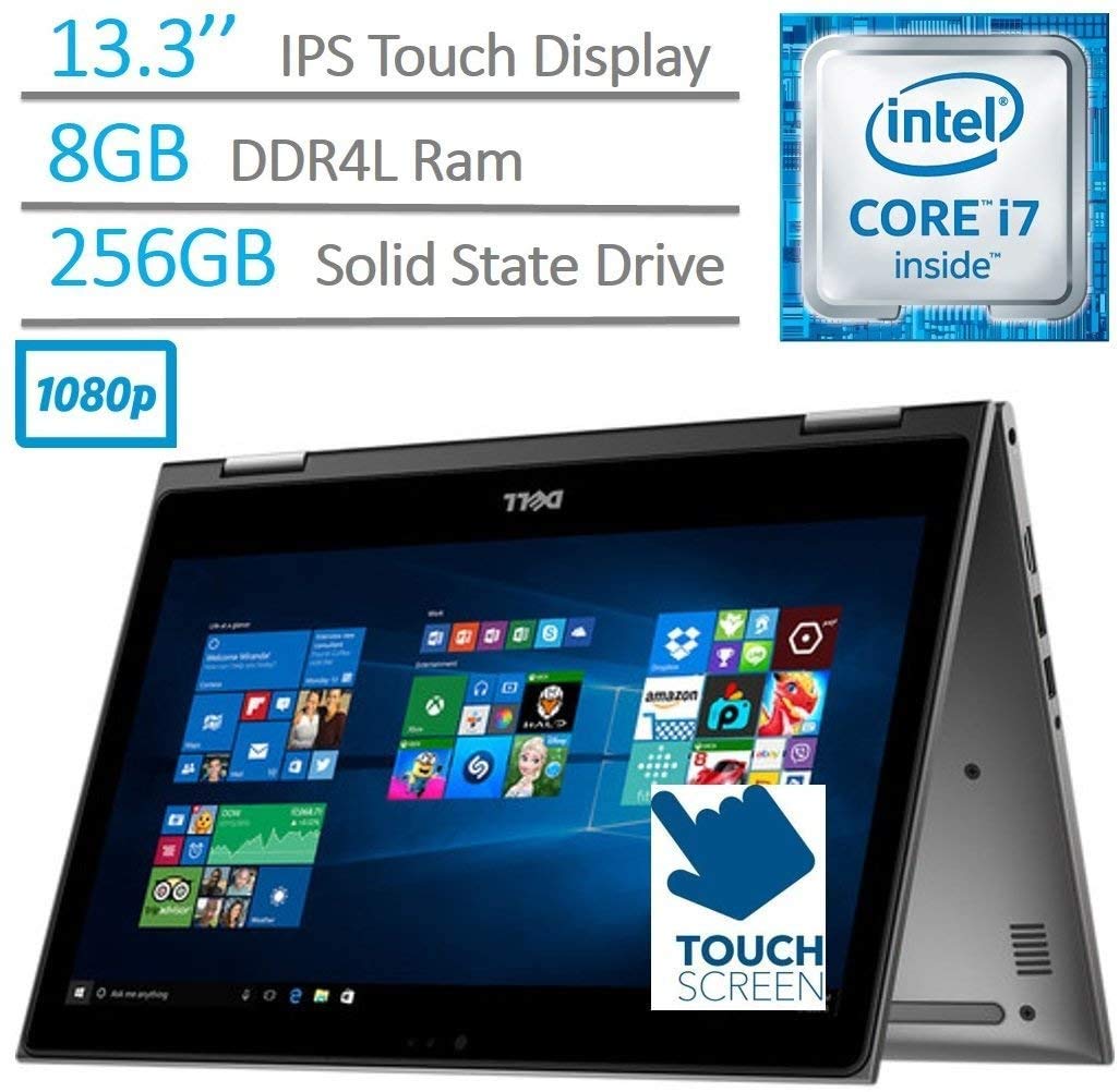 Dell Inspiron 13.3 2-in-1 FHD(1920x1080) Touchscreen Convertible Laptop PC, Intel Core i7-6500U 2.5GHz, 8GB DDR4 SDRAM, 256GB SSD, Backlit Keyboard, Bluetooth, HDMI, Windows 10-Gray