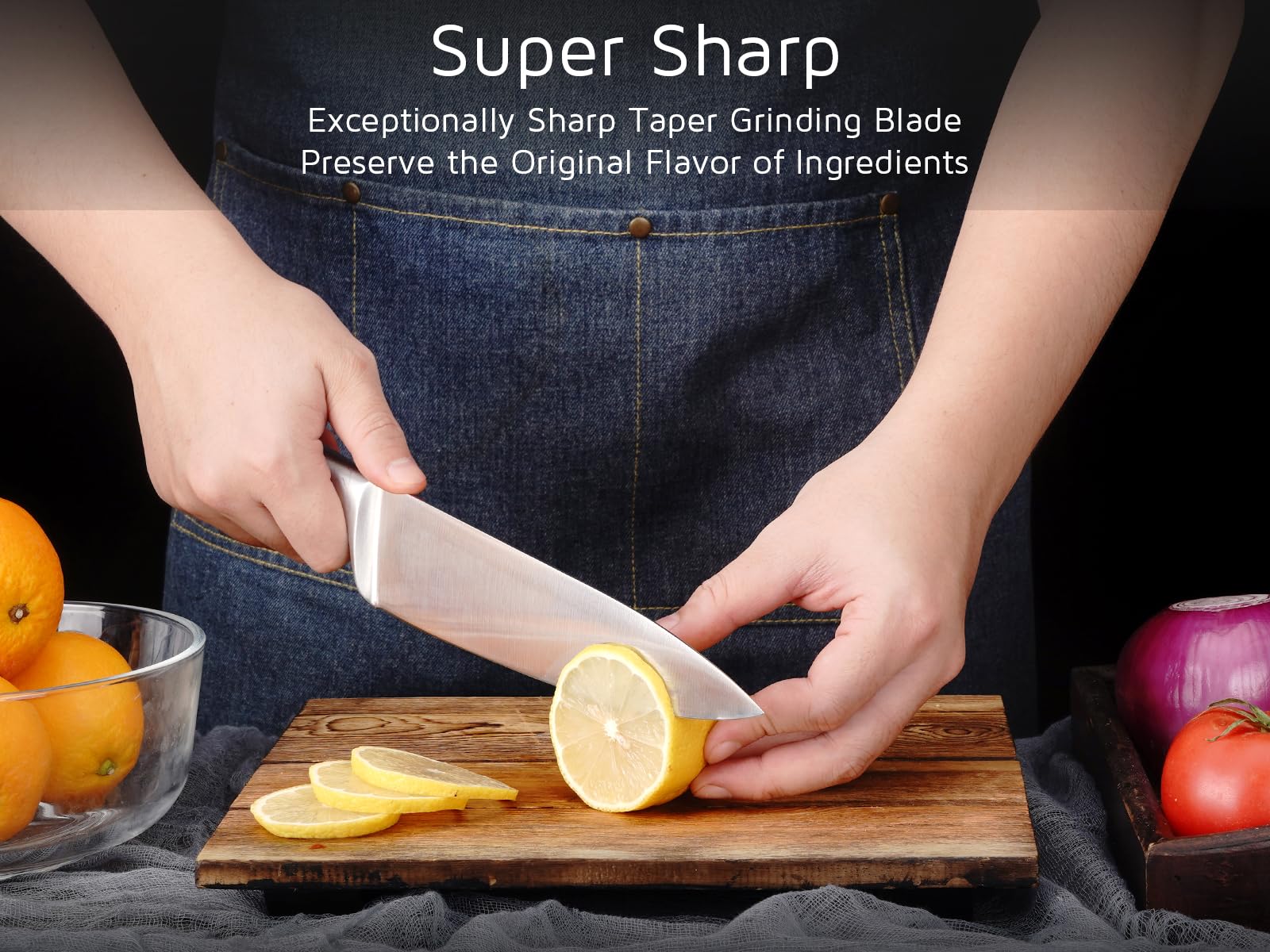 Hollory 8 Inch Chef Knife, German High Carbon Stainless-Steel Blade and Ergonomic Comfortable Handle, Non-Stick Chef Knife for Cutting of Meat Vegetables and Fruits-Silver