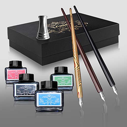 Trustela Calligraphy Set For Beginners, 3 Calligraphy Pens, 4 Ink Bottle 15ml, 20 Calligraphy Nibs, 1 Calligraphy Pen Holder, Dip Pen Set, Gift For Men, Women And Kids, Calligraphy Kit For Beginners