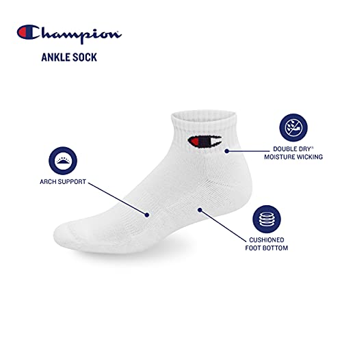 Champion Men's Double Dry Moisture Wicking Ankle Socks 6, 8, 12 Packs Availabe, White/Grey/Black-6 Pack, 6-12