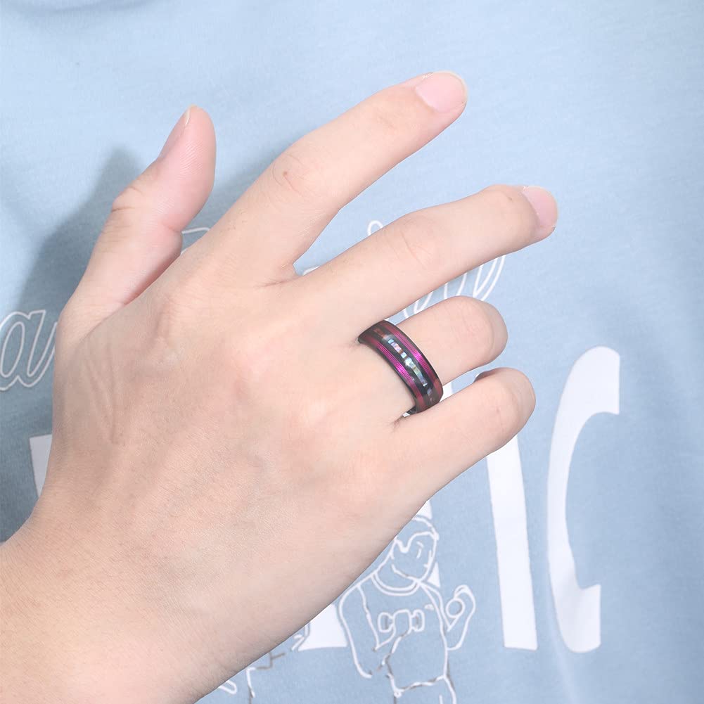 Corato 8mm Abalone Shell Wedding Ring for Men Women Domed Black Rings Tungsten Engagement Band with Purple Guitar String Size 9