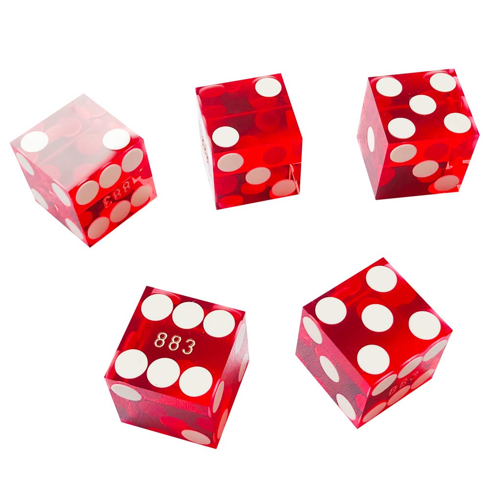 Yuanhe Set of 5 Grade AAA Precision 19mm Serialized Casino dice with Razor Edges and Corners - red β¦