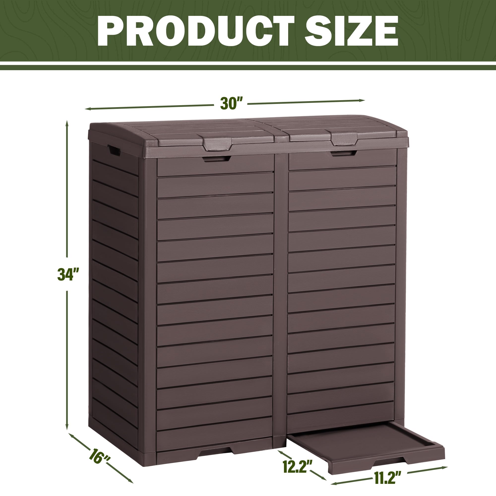 Homall 80 Gallon Outdoor Trash Can Resin Garbage Can Dual Waste Bins with Lid, Drip Tray, Side Grooves for Patio Backyard Deck Roadside
