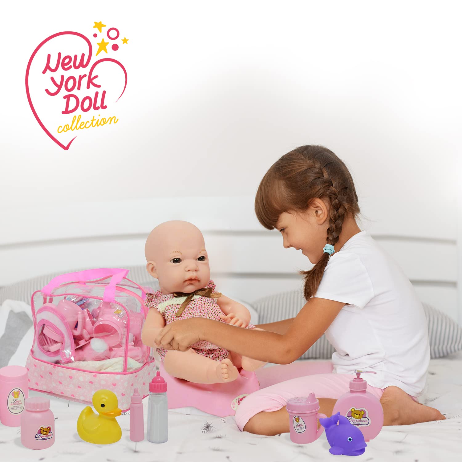 The New York Doll Collection Baby Doll Feeding & Caring Accessory Set in Zippered Carrying Case