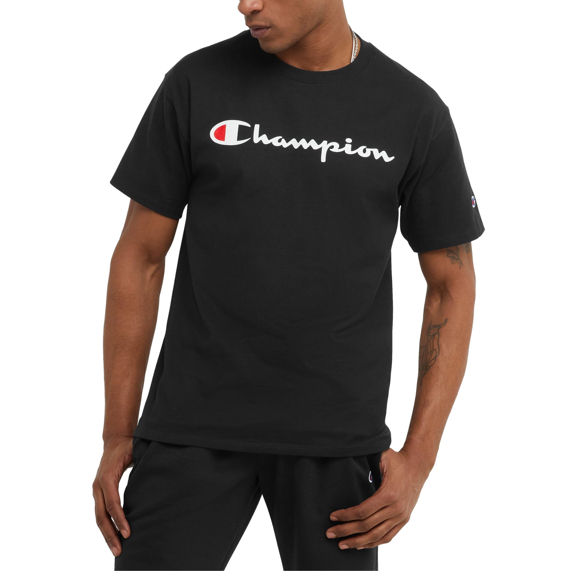 Champion mens Classic T-shirt, Classic Script T Shirt, Black-y06794, X-Small US
