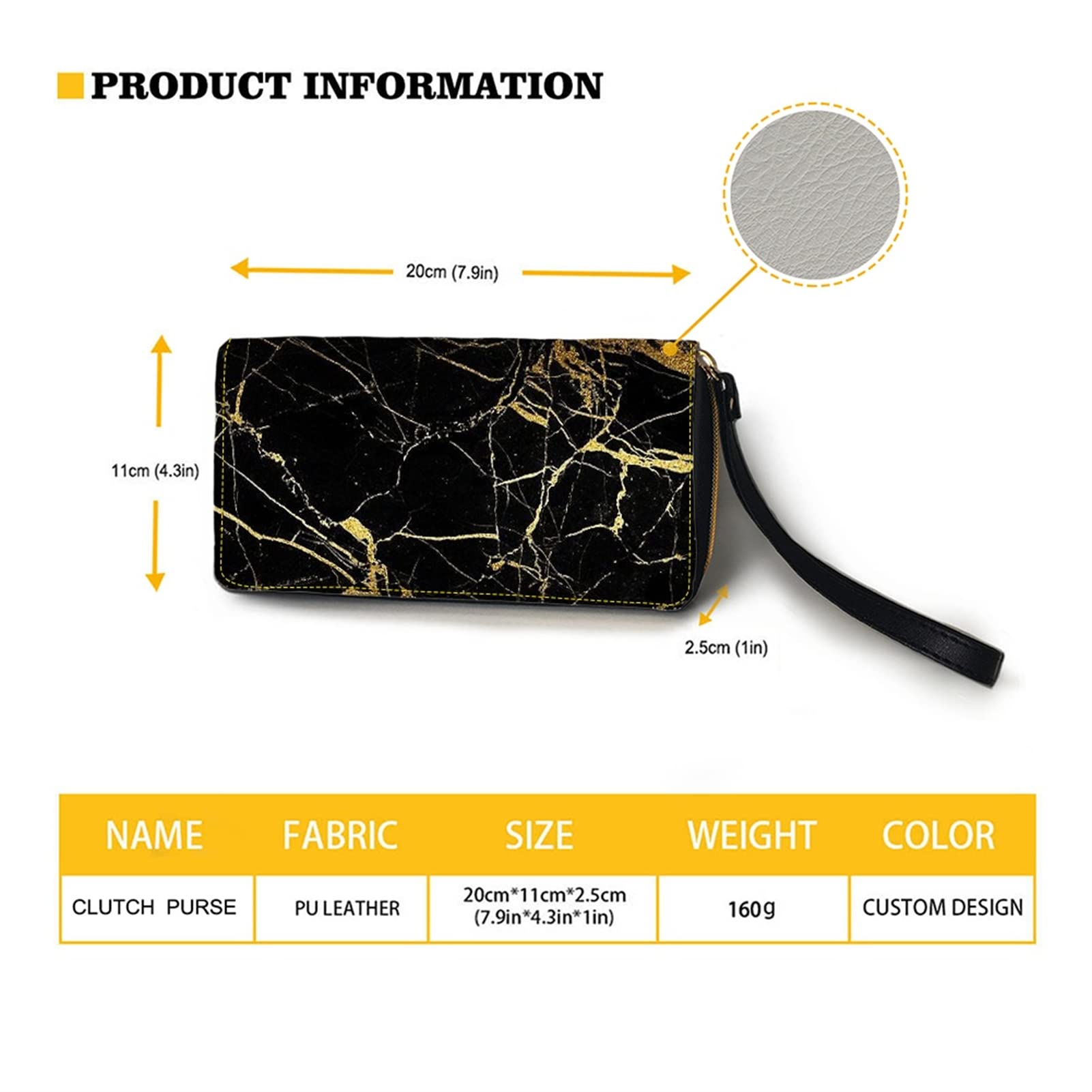 Coldinair Black Gold Marble Print Wallet for Women PU Leather RFID Blocking Credit Card Clutch Purse Wristlet