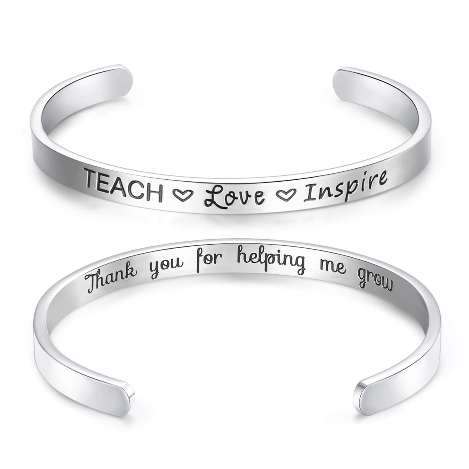 CERSLIMO Teacher Thank You Gifts for Women Bracelets- Teach Love Inspire Cuff Bangle Graduation Appreciation Back to School End of Year Christmas Gifts, Retirement Gifts for Teacher