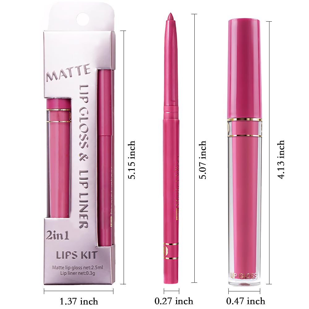evpct 2Pcs Ruby Red Berry Matte Lip Liner and Lipstick Combo DNM Red Lip Gloss Stains Pencil Makeup Set Women Long Lasting 24 Hours Liquid Lipstick and Lip Liner Set labiales mate 24 horas originales