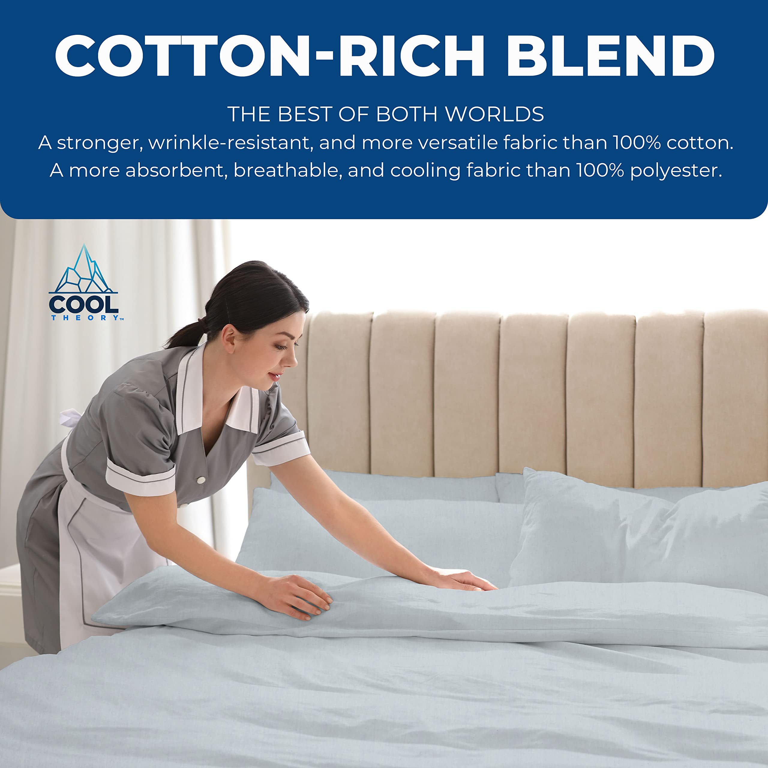 Comfort Lab Bed Sheets Luxurious 4-Piece Set - Cooling Wrinkle-Free Hotel Bed Sheets, 1000 Thread Count Cotton Rich Bed Sheets - Flat Sheet, Fitted Sheet, & 2 Pillowcases - King Size Sheets Set, Blue