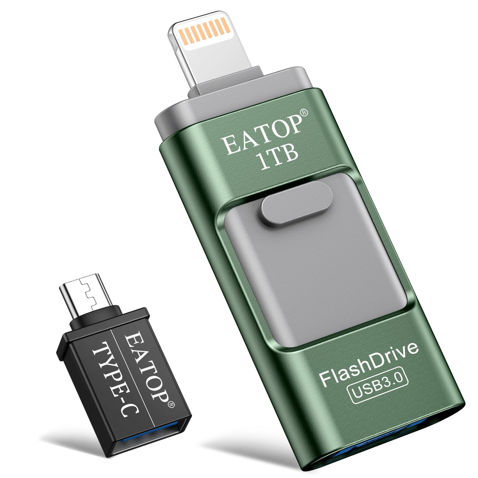 EATOP USB 3.0 Flash Drive 1TB Intended for iPhone iPad, USB Memory Stick External Storage Thumb Drive Photo Stick Compatible with iPhone/iPad/Android and Computer (Dark Green)