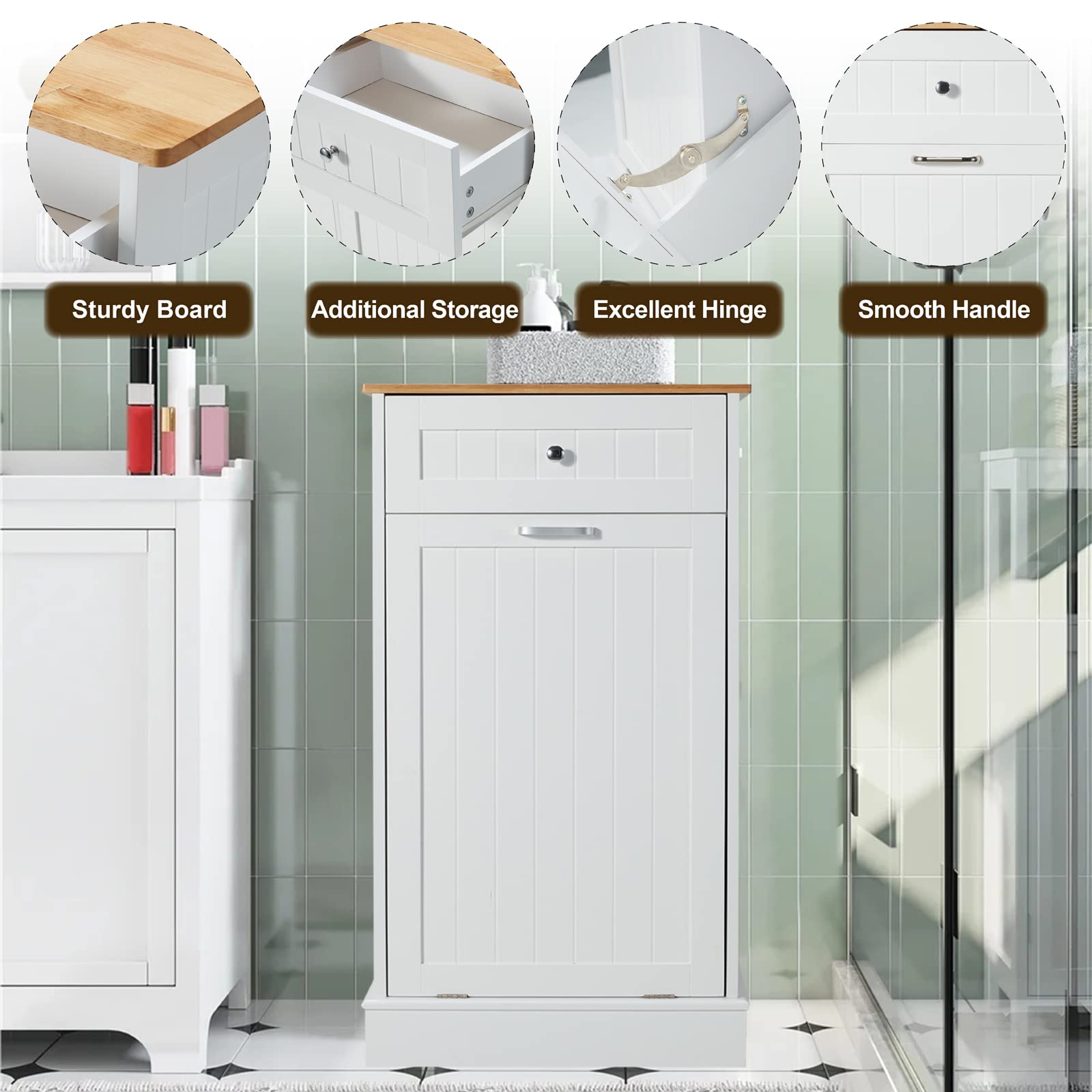 Mdeam Tilt Out Trash Cabinet 10 Gallon Hidden Trash Garbage Can Cabinet for Kitchen,Living Room,White