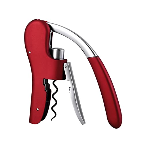 Wine Bottle Opener - Standing Vertical Design, Press type red wine bottle opener, household,Soft Bottleneck Grip, Nonstick Screw & Easy No-Twist Cork Removal(Red & Alloy)