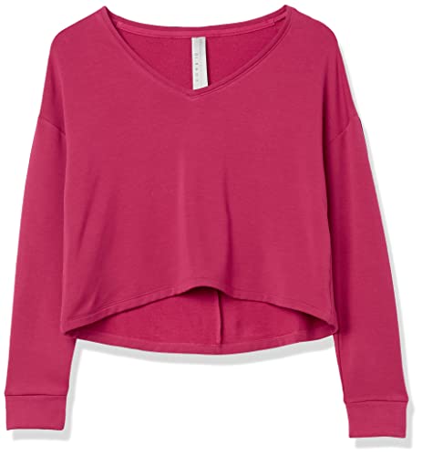 Core 10 Women's Cloud Soft Cropped Length V-Neck Yoga Sweatshirt, Fuchsia, X-Large