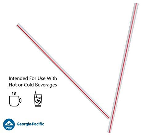 Dixie 5" Unwrapped Hollow Plastic Stirrer Straws by GP PRO (Georgia-Pacific) White/Red Stripe, HS5CC, 1 000 Count (1000 Stirrers Per Box 10 Boxes Per Case)
