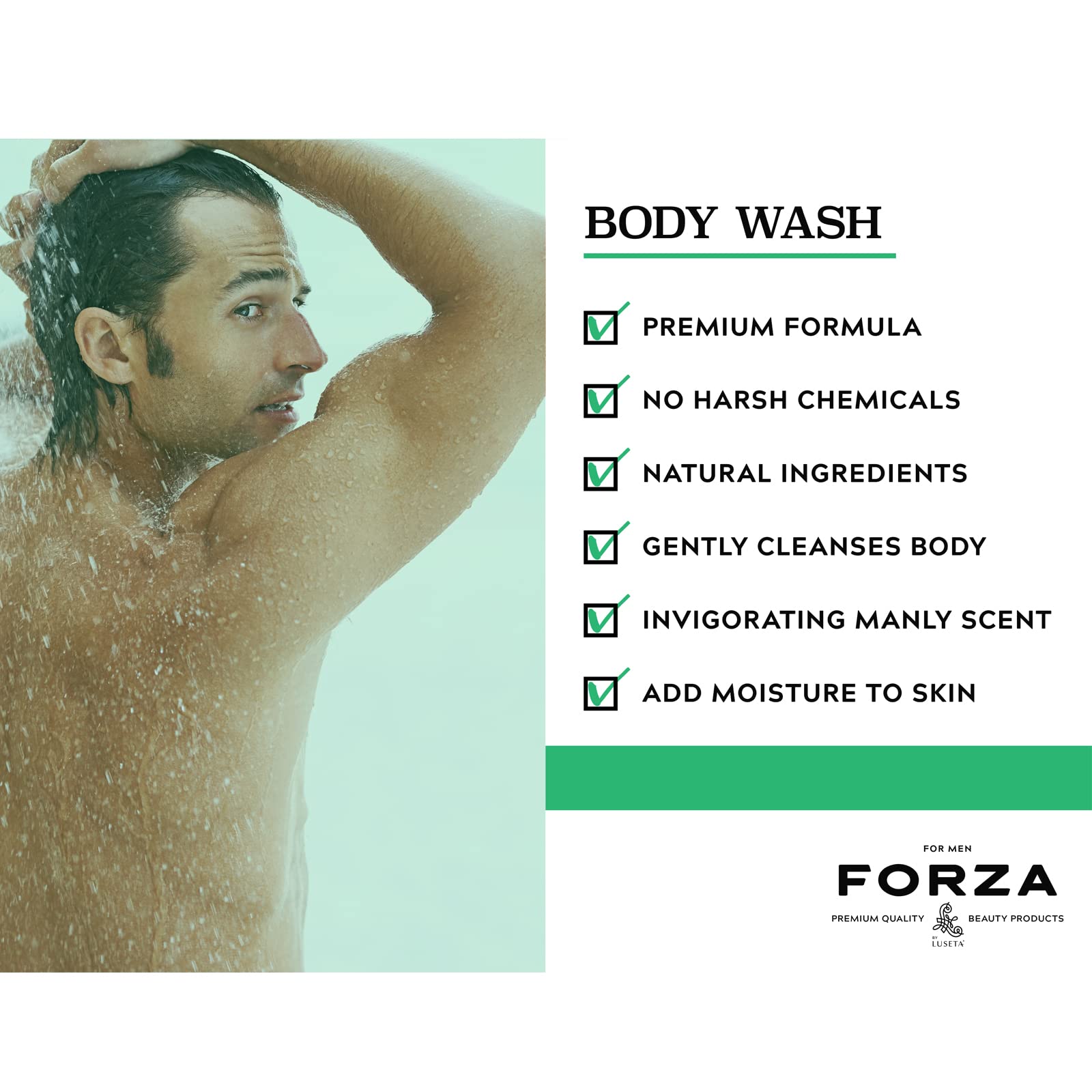 Forza 2 in 1 Shampoo and Conditioner for Men with Tea Tree & Peppermint Oil, Fresh and Clean for All Style Hair,16.9oz