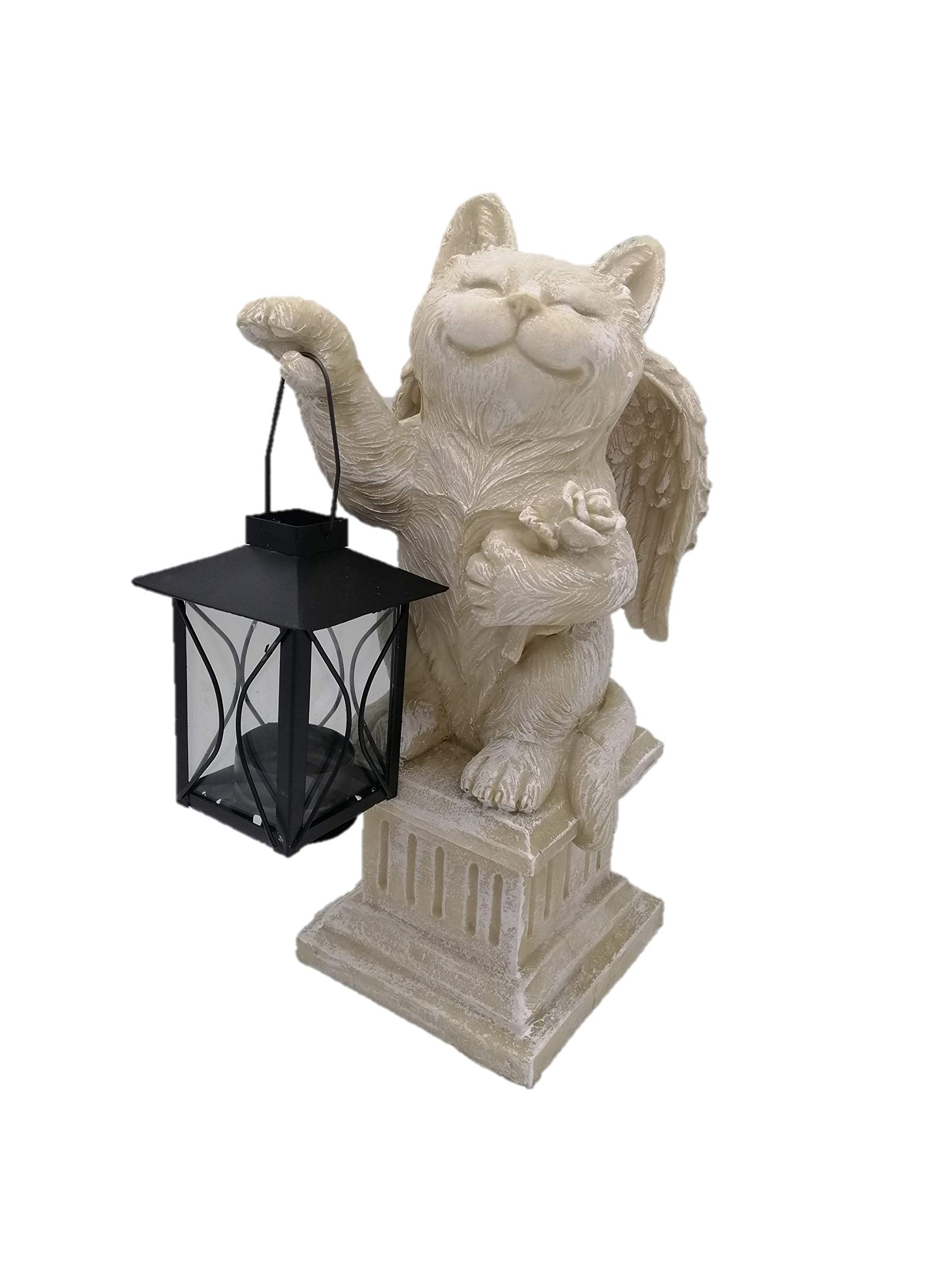 Comfy Hour Loving Memory Collection Resin Memorial Cat Angel Taking A Lantern Pet Status Light Gray Perfect for Home Or Outdoor Garden