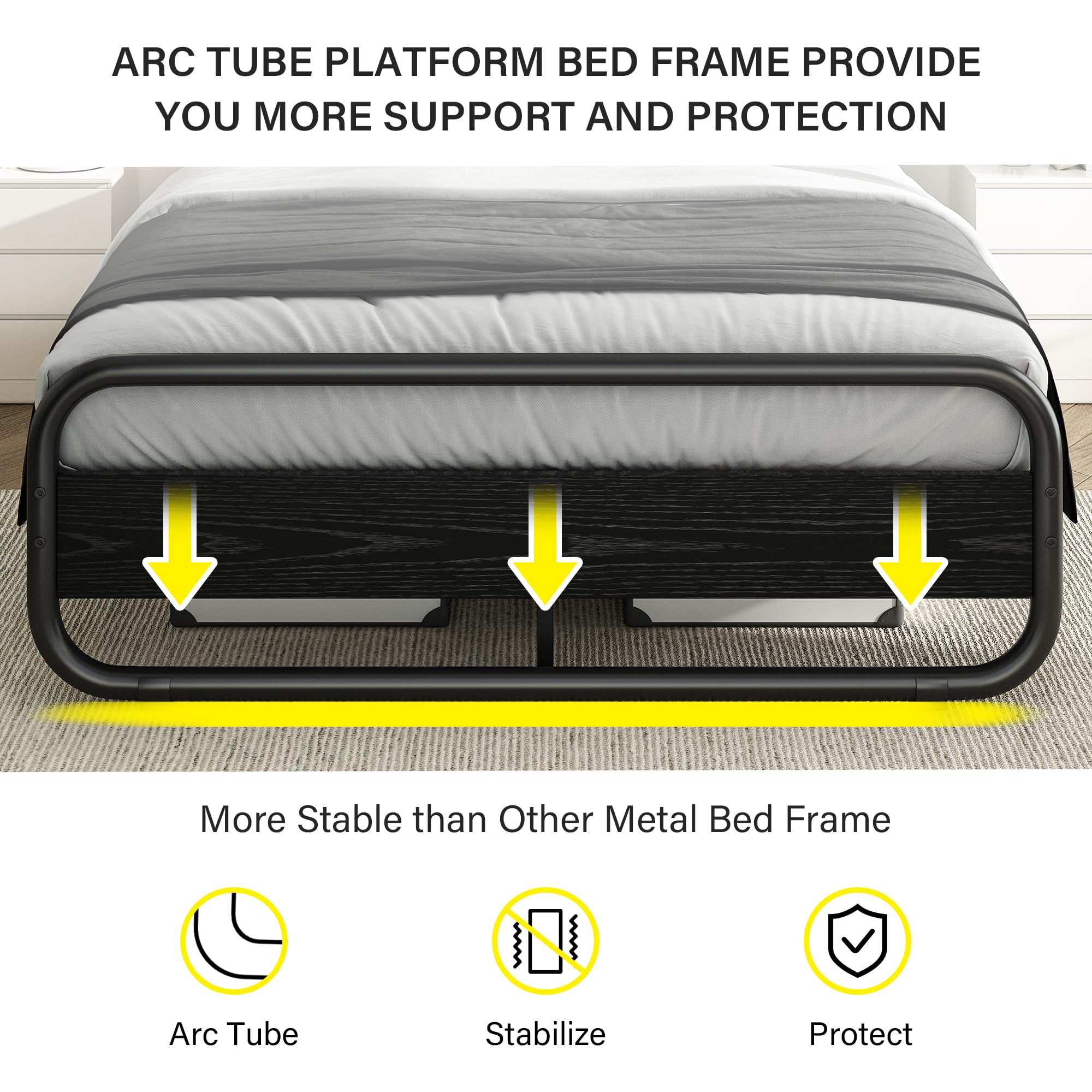 Catrimown King Size Bed Frame, Metal King Bed Frame with LED Headboard, Rustic Industrial Heavy Duty Wooden Platform Bed Frame with Under Bed Storage, Noise Free, No Box Spring Needed, Black