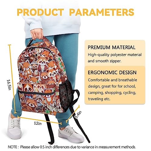 MEETUHONEY Red Panda Backpack for Girls - 16 Inch Cute Backpack for School - Orange Lightweight Durable Bookbag for Kids