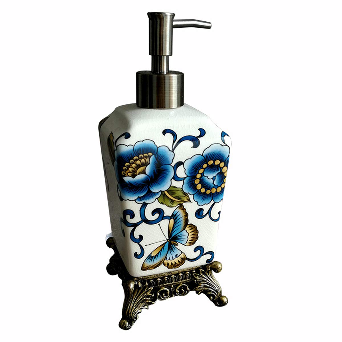 Kelake Ceramic Soap Dispenser - 12 oz Ice Crack Ceramic Liquid Hand Soap Dispenser with Removable Pump, Refillable Modern Classical Palace Style Dish Soap Dispenser for Bathroom and Kitchen