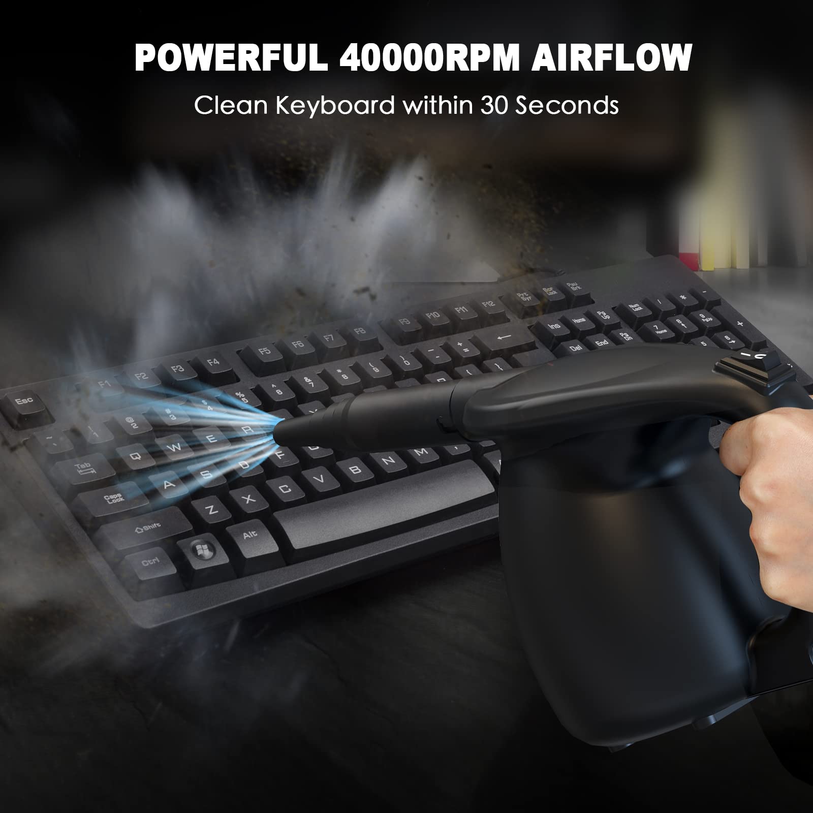 Electric Compressed Air Duster for Computer Keyboard Cleaning, 40000RPM Powerful Air Blow Dust Cleaner, Multi-Use Reusable Duster Replaces Air Cans