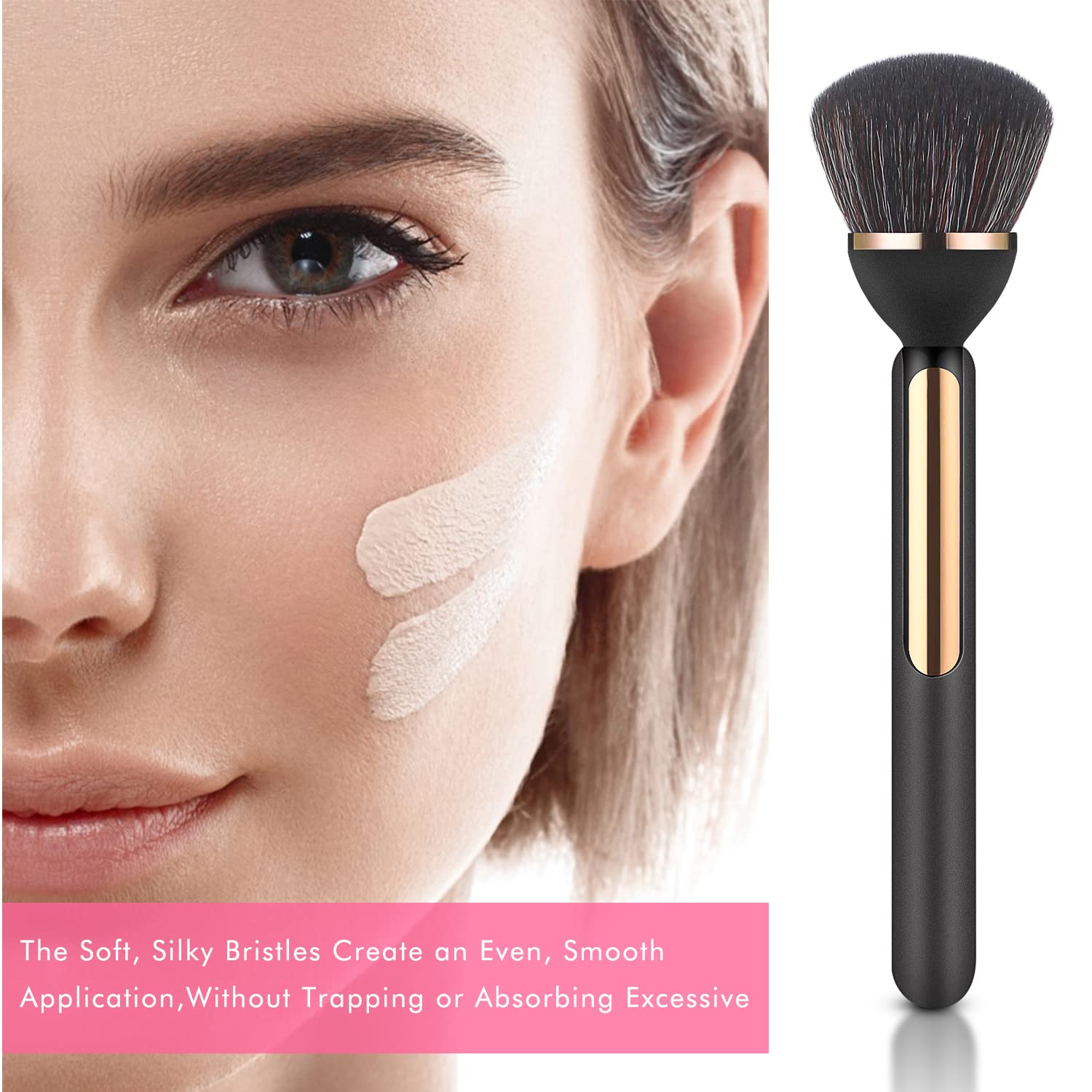 Foundation Brush, Etercycle Premium Kabuki Makeup Brush Perfect for Blush, Liquid, Cream, Powder, Blending, Concealer Blush Cosmetics with Box (Black)