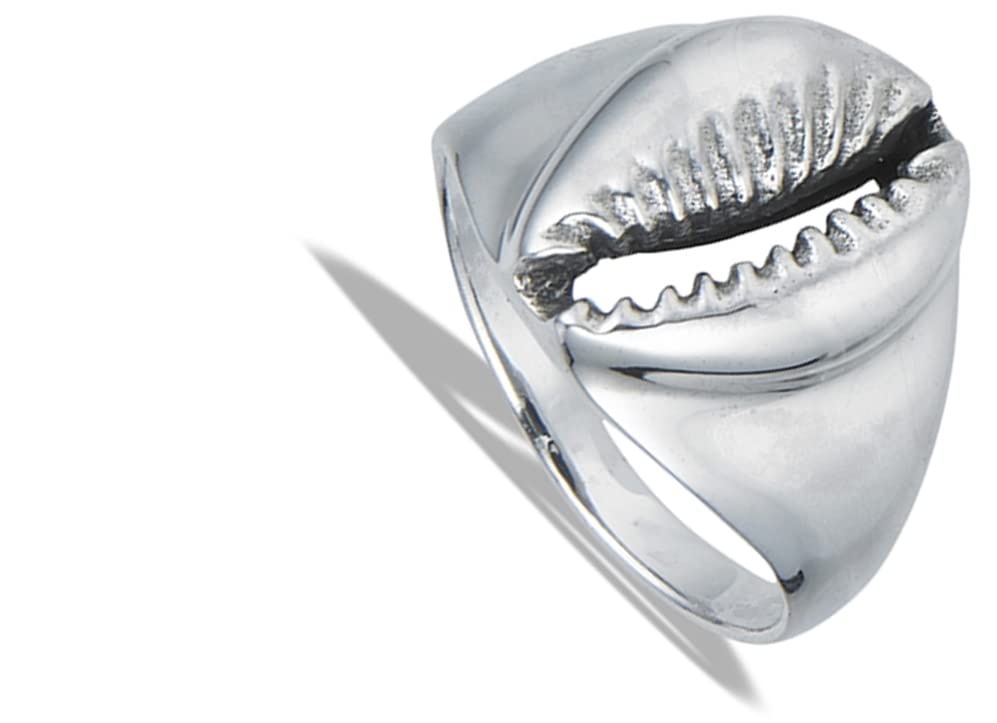 Cowrie Seashell Beach Ocean Nautical Ring .925 Sterling Silver Band Size 7