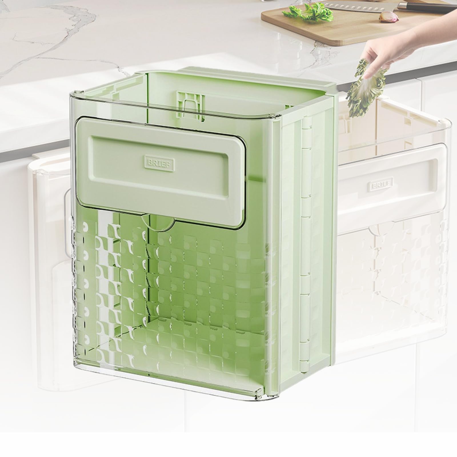 Foldable Hanging Trash Can,Upgrade Hanging Kitchen Trash Can, Kitchen Trash Can 13+ Gallon,Foldable Waste Bin for Kitchen, Collapsible Hang Small Plastic Garbage Can for Cabinet/Car/Bedroom (Green)