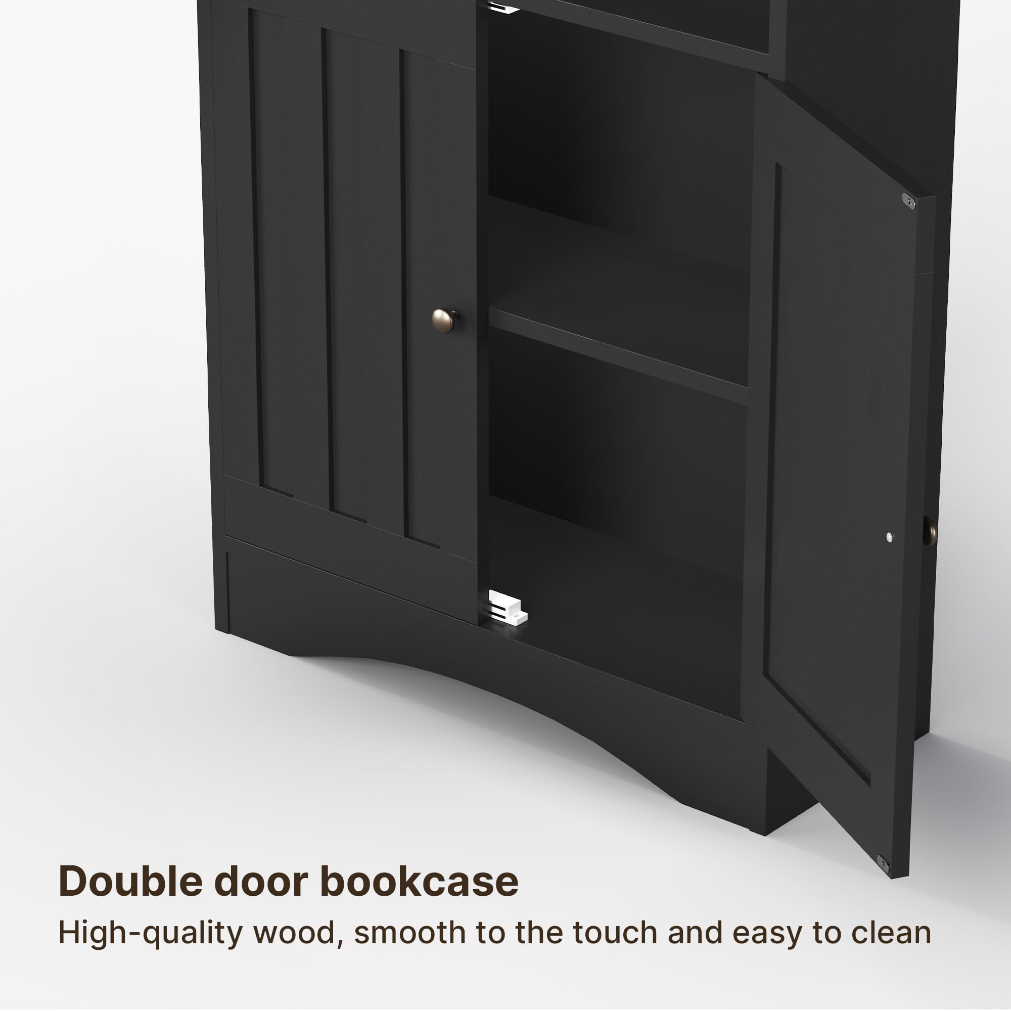 Gizoon Bookcase, Bookshelves and Bookcases, 71β 6-Shelf Bookcase with Doors, Floor Standing Display Storage Shelves, with Adjustable Shelves, for Home, Office, Living Room, Bedroom, Black